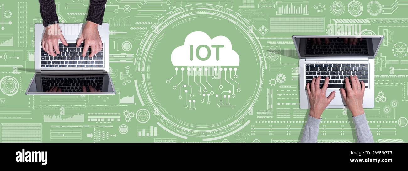 Top view of hands using laptop with symbol of iot concept Stock Photo ...