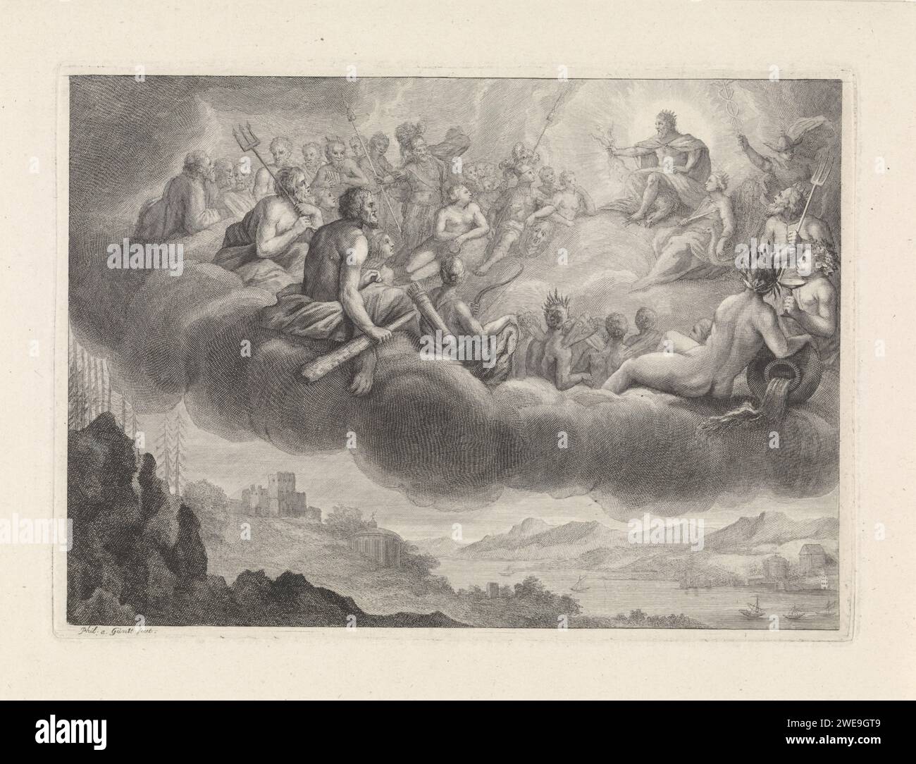 Jupiter calls the gods together, Philip van Gunst, 1685 - 1732 print In ...