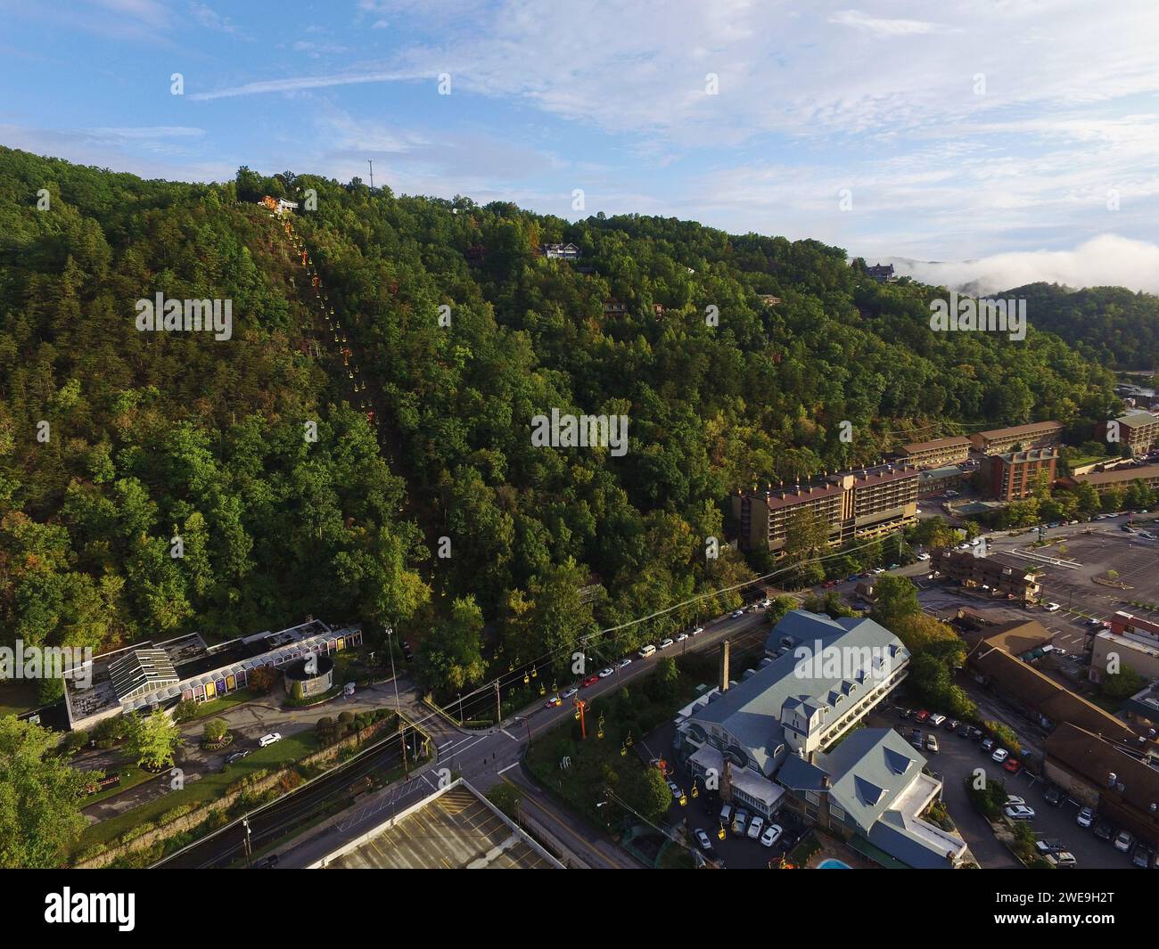 Aerial View of Funicular Railway Amidst Urban Greenery, Gatlinburg TN ...