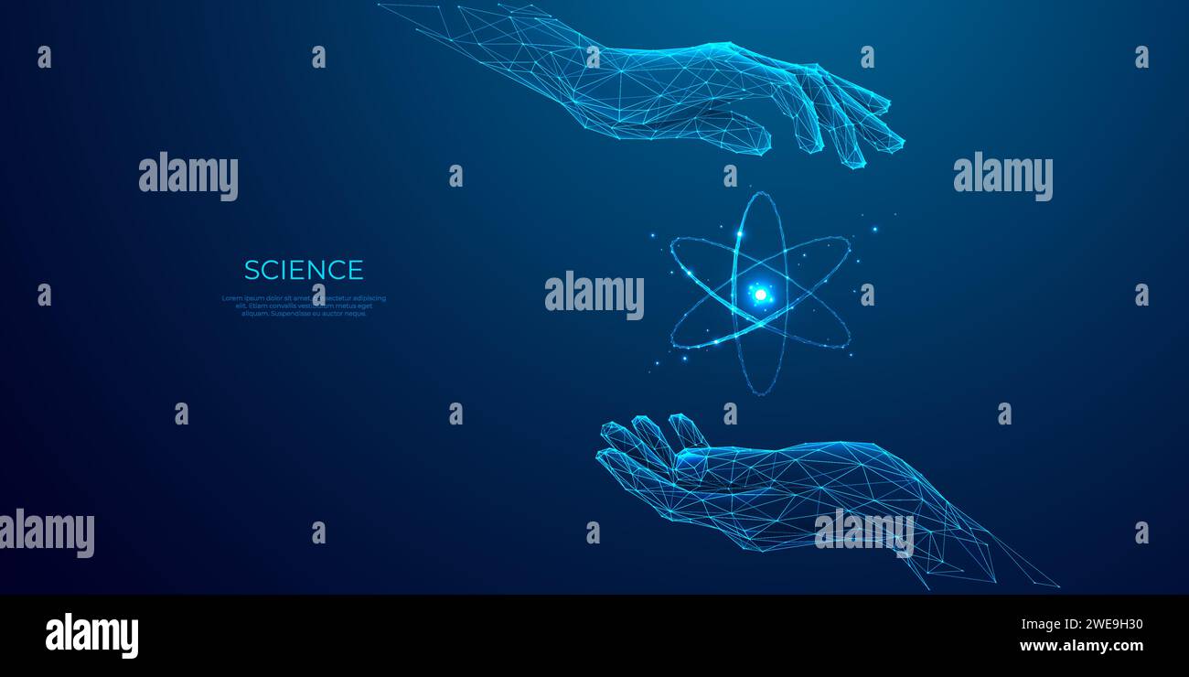 Abstract scientist hands-holding nuclear atom hologram model Stock ...