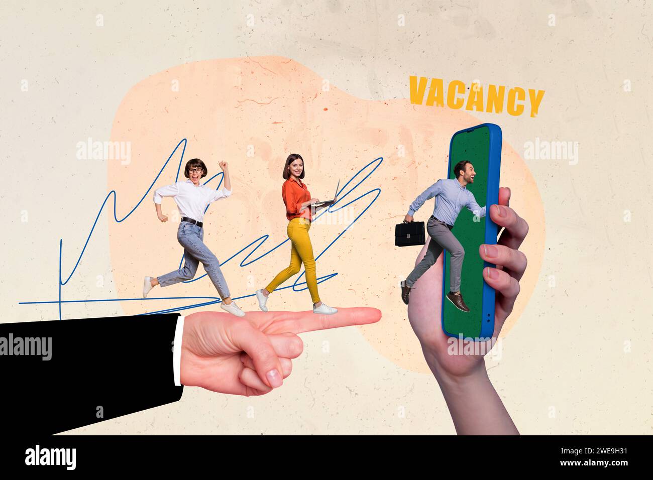 Composite collage image of funny candidate online vacancy hand hold ...