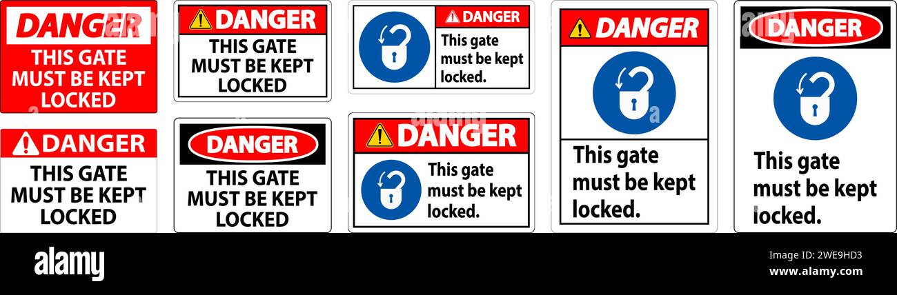 Locked gate with danger sign Stock Vector Images - Alamy