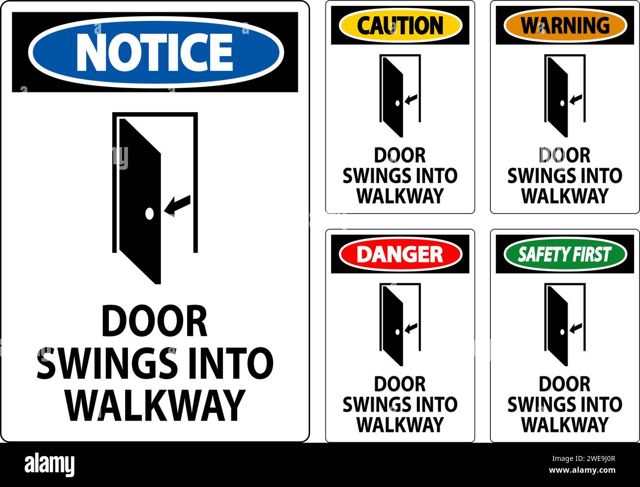 Notice Sign, Door Swings Into Walkway Stock Vector Image & Art - Alamy