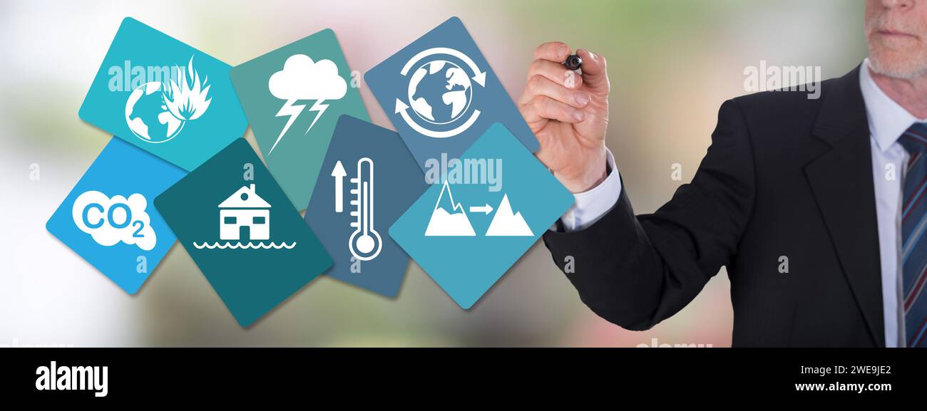 Businessman drawing a climate change concept Stock Photo - Alamy