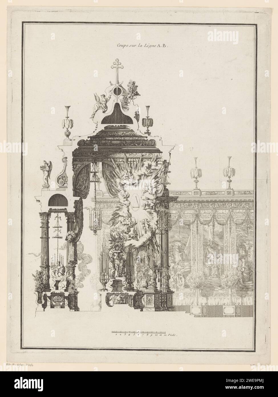 Cross -section of canopy and altar, Anonymous, After Louis Jean Desrez ...