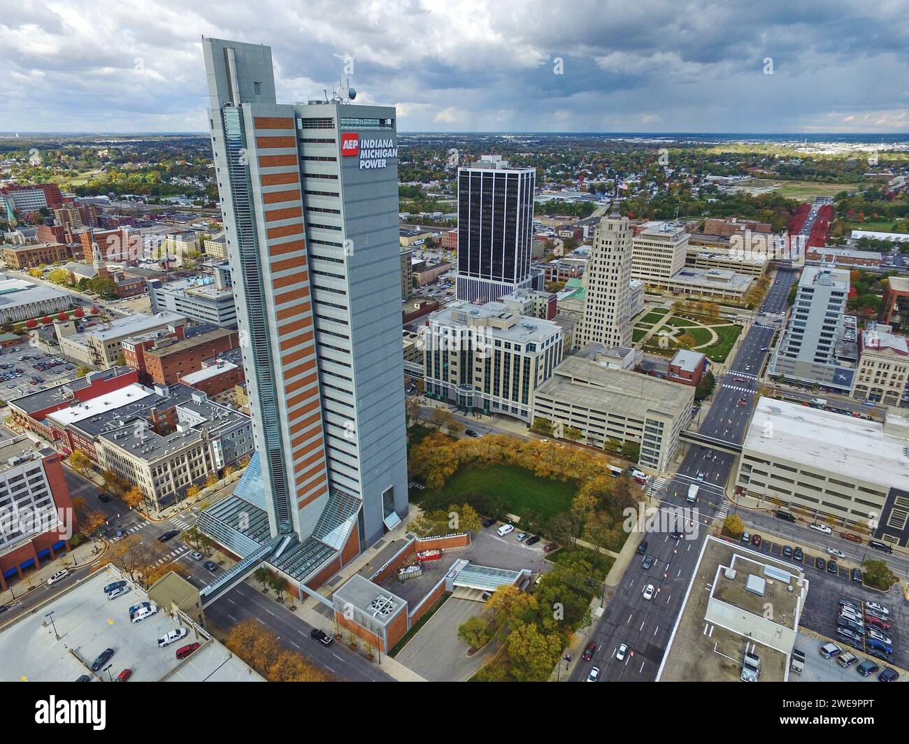 Aerial View of Fort Wayne Downtown Skyline with Cloudy Skies Stock ...