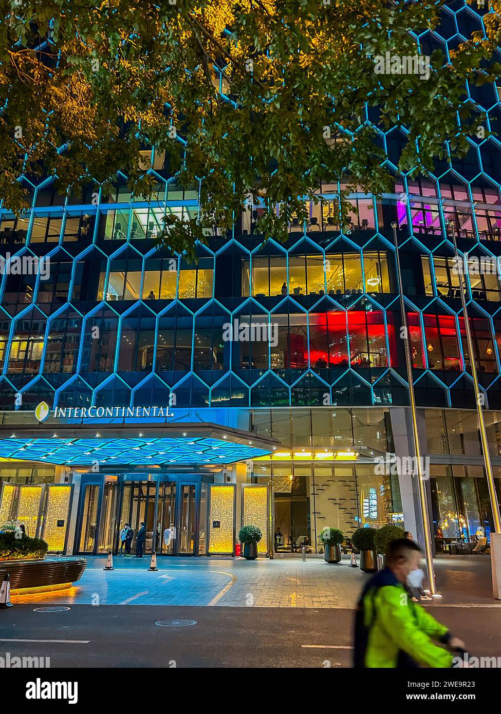 Beijing, China, outside view of luxury hotel Intercontinental, night ...