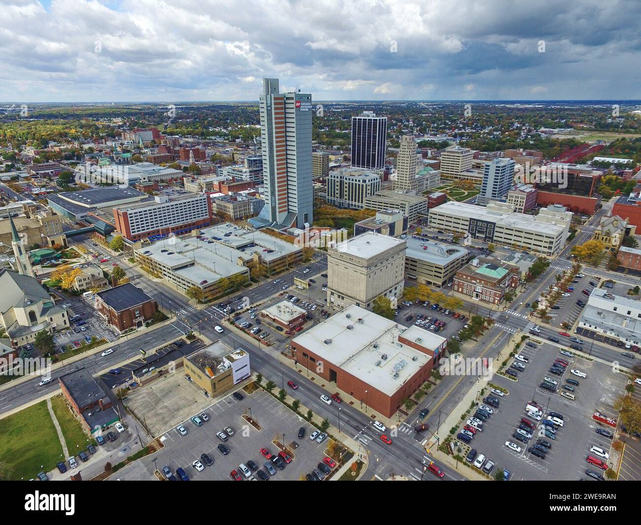 Aerial Downtown Fort Wayne with Modern High-rises and Traditional ...