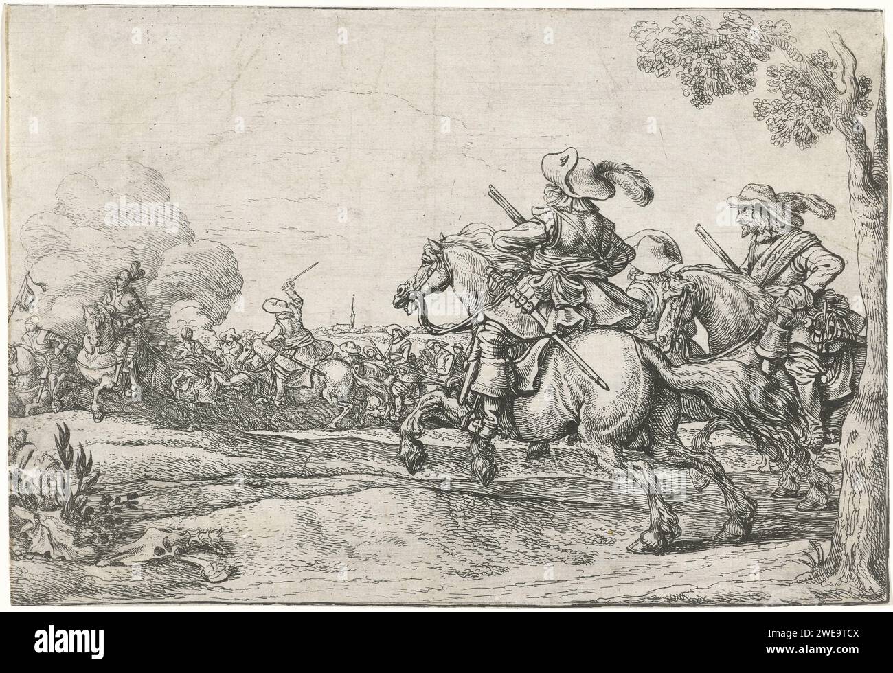 Battle with three galloping riders, Jan Martszen de Jonge, 1619 - 1649 ...