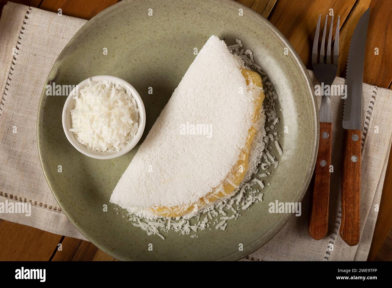 Sweet tapioca stuffed with coconut cream. Brazilian tapioca Stock Photo ...
