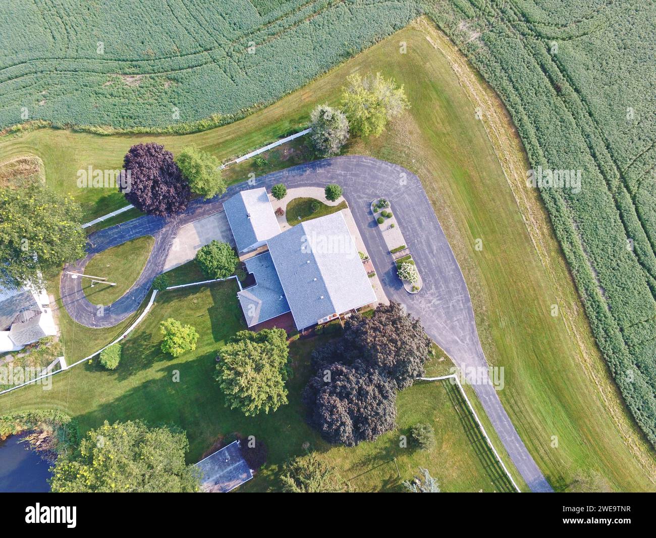 Aerial View of Luxurious Suburban Home with Lush Landscaping and ...