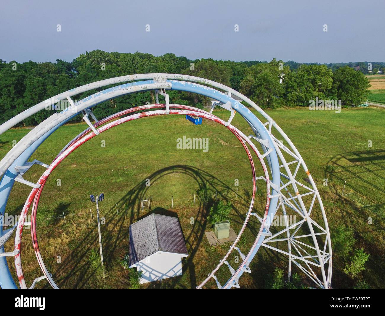 Aerial View of Abandoned Roller Coaster in Lush Landscape, Indiana ...