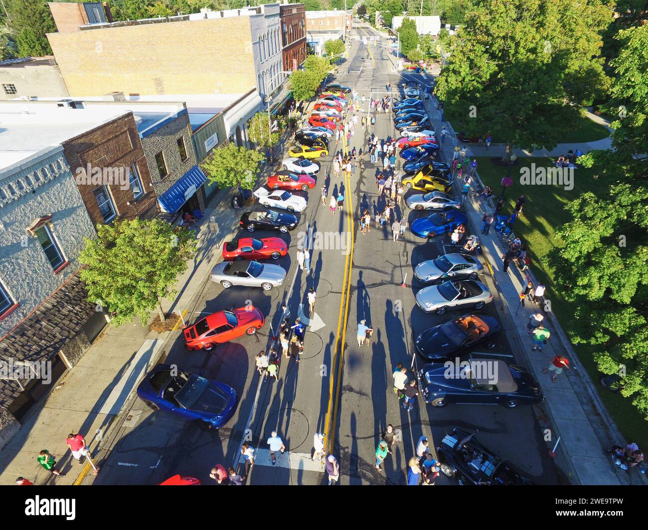 Aerial View of Vibrant Urban Car Show Scene in Indiana Stock Photo - Alamy