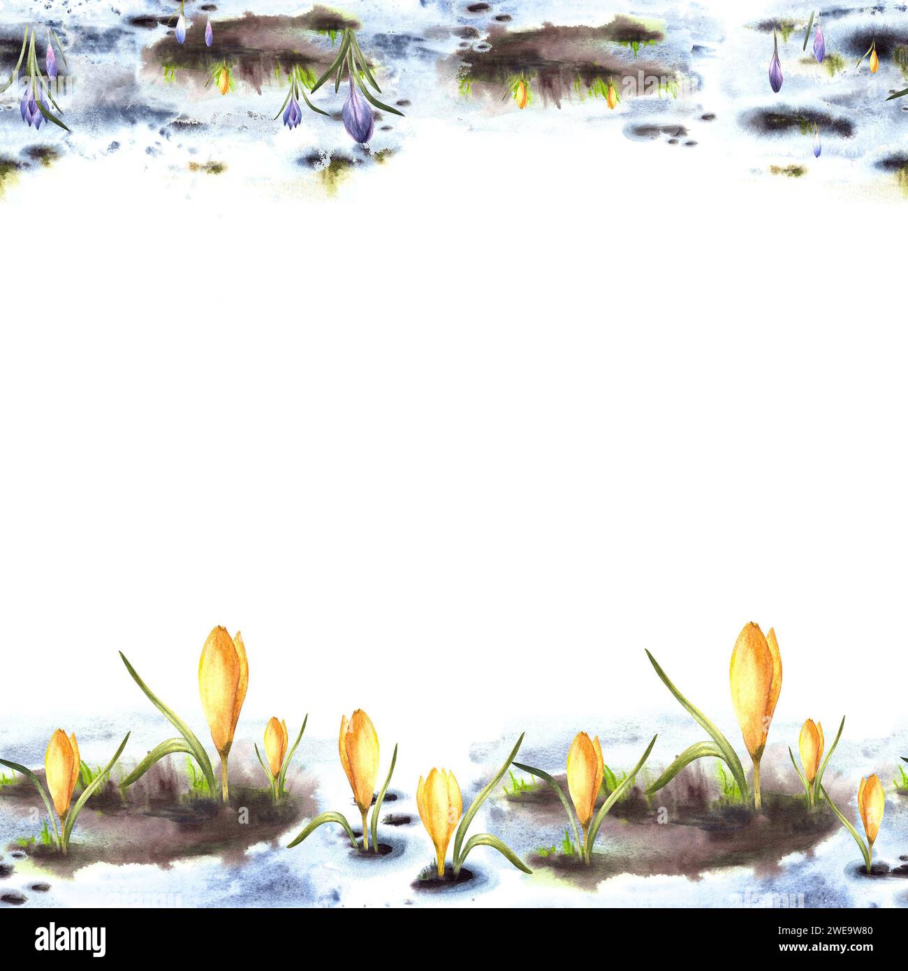 Watercolor painted illustration seamless frame border. Spring, the ...