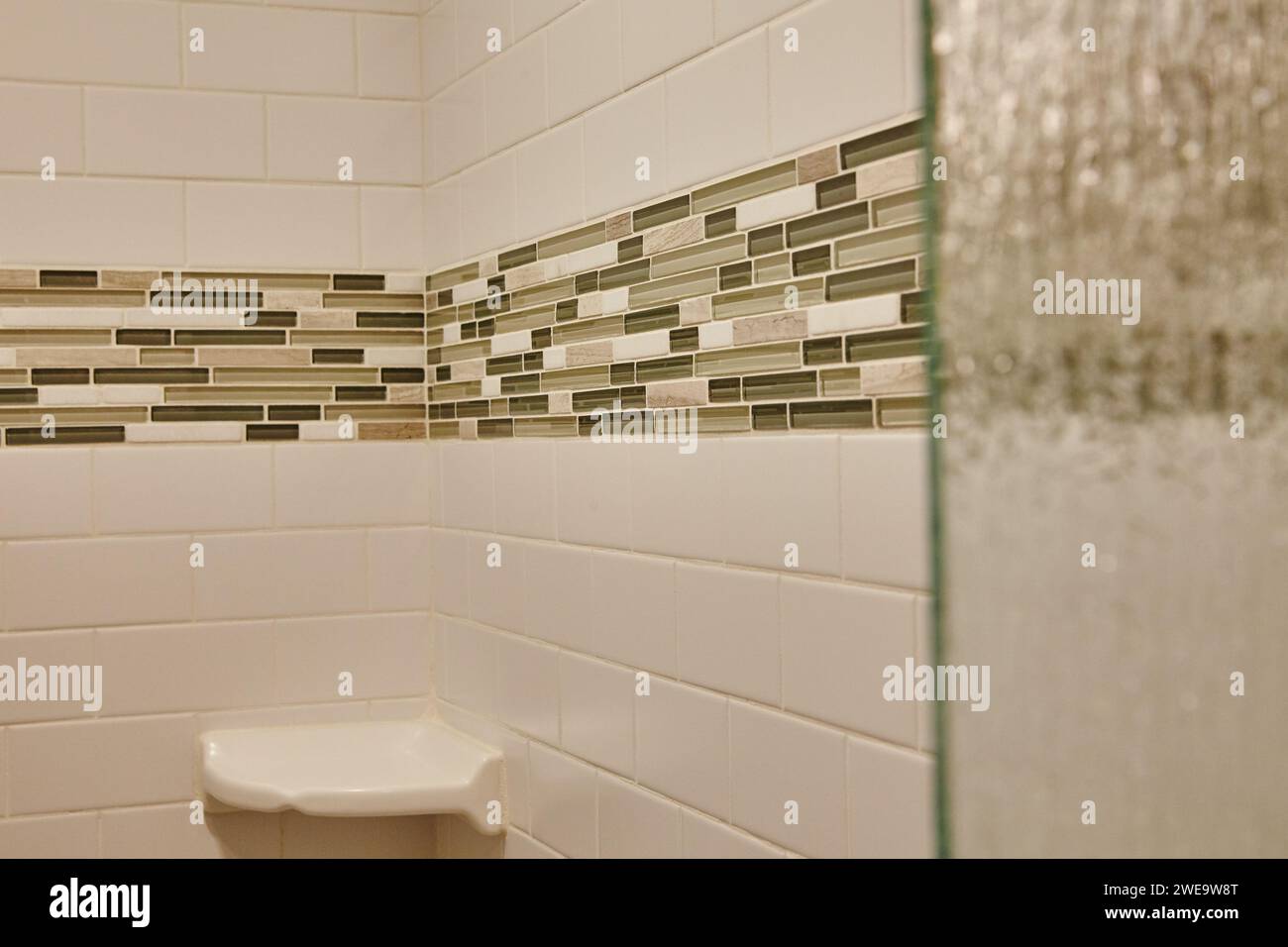 Modern Bathroom Tiling with Mosaic Accent and Ceramic Details Stock ...