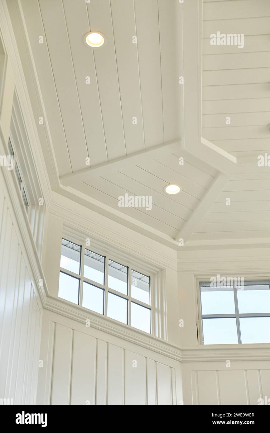Elegant Modern Ceiling and Wainscoting Interior Detail Stock Photo - Alamy