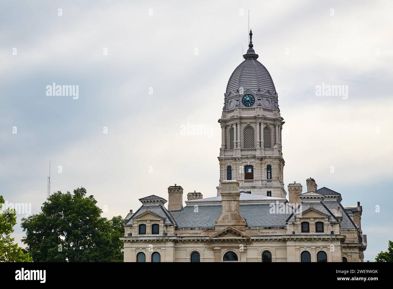 Historic Courthouse with Clock Tower, Overcast Sky - Eye-Level View ...