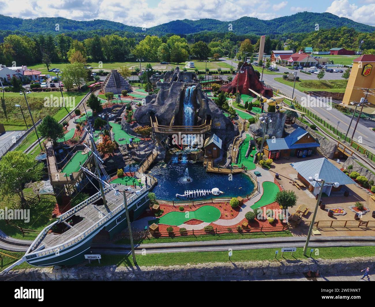 Aerial View of Colorful Miniature Golf Course with Pirate Ship and ...