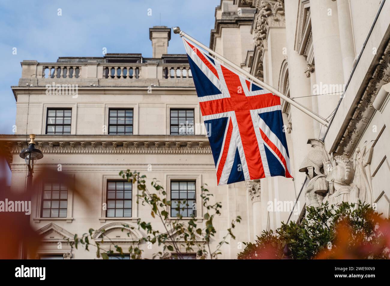 London, England - December 9, 2022: The national flag of England hangs ...