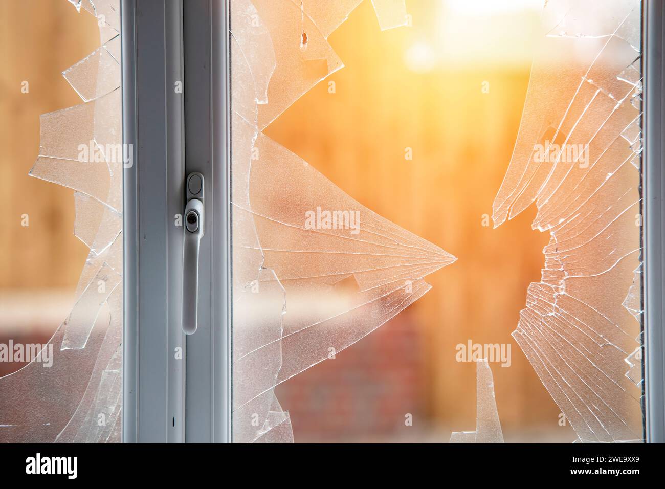 Damaged window in new build house Stock Photo - Alamy