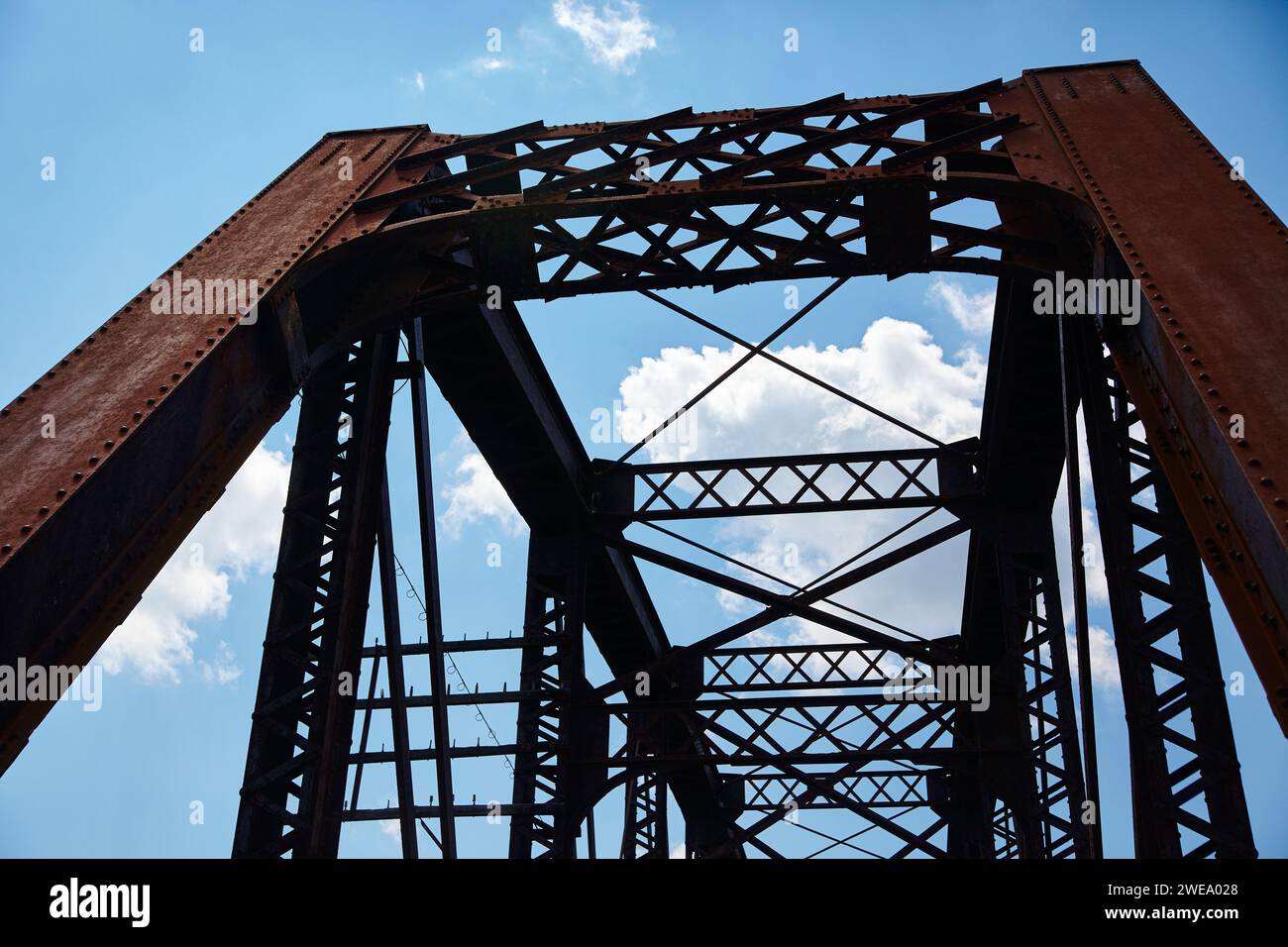 Rusted Industrial Bridge Against Blue Sky, Abandoned Ohio Train Tracks ...