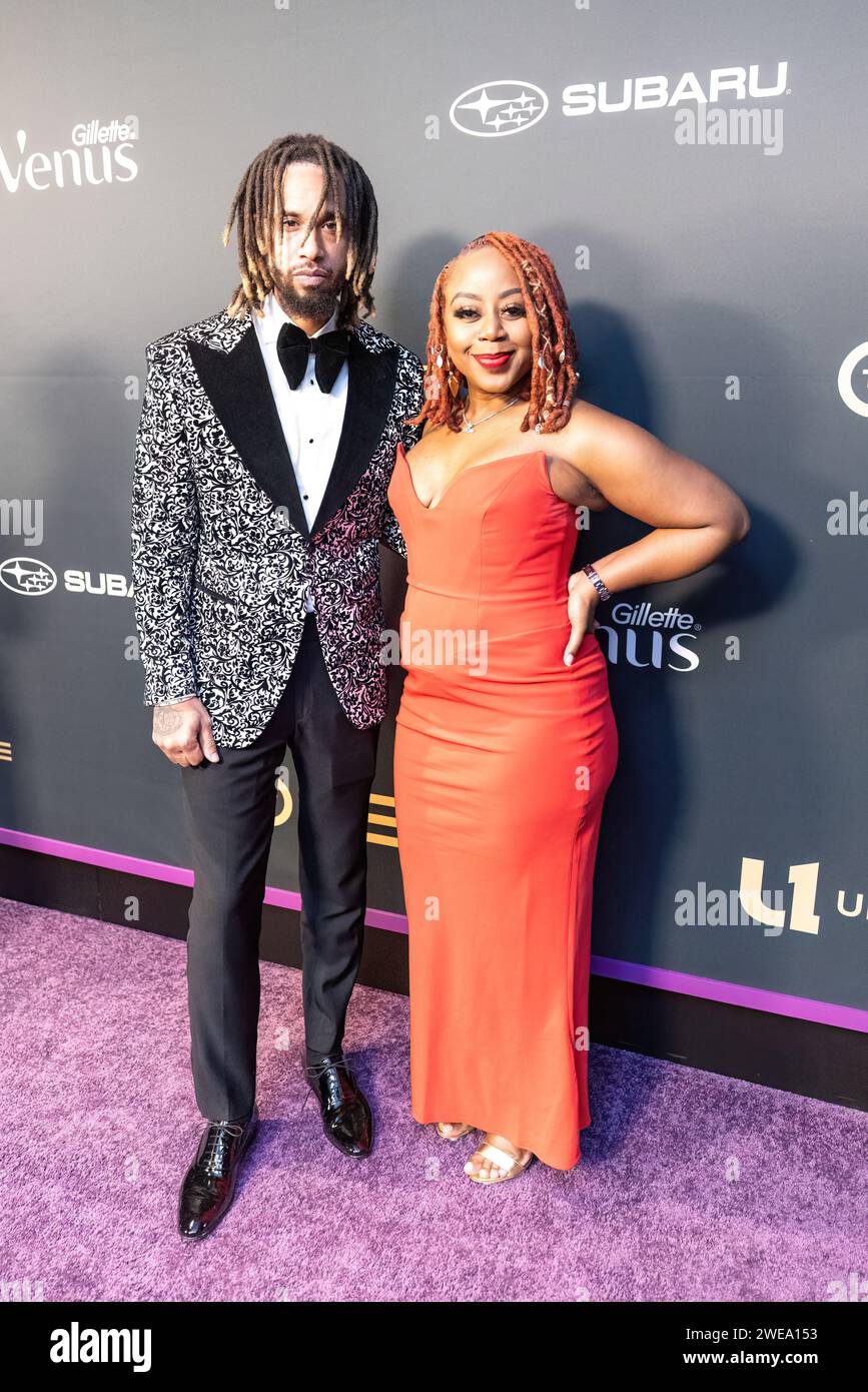 Atlanta, USA. 21st Jan, 2024. Derrick Hayes and wife Pinky Cole attends ...