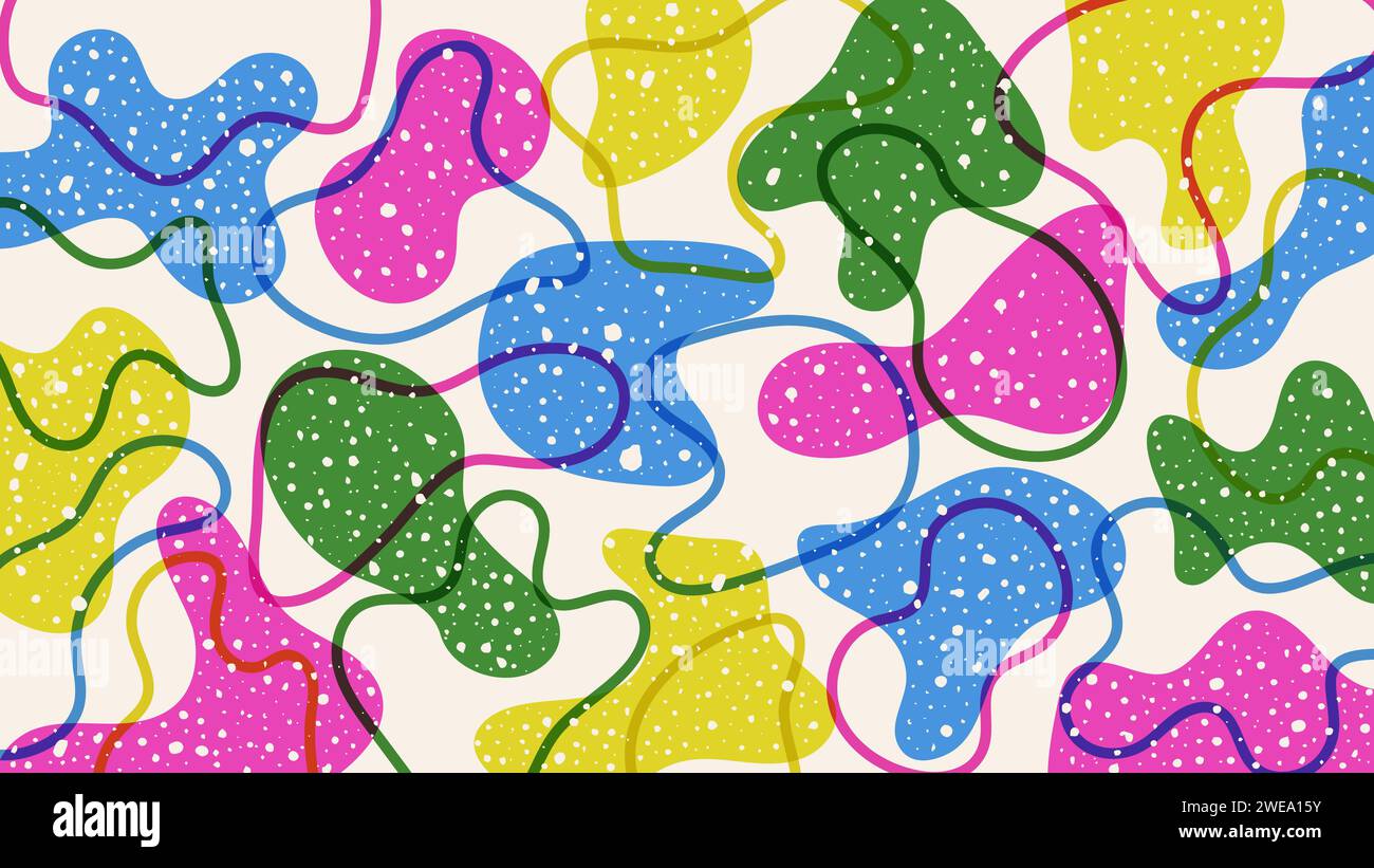 Abstract doodle design with hand drawn colorful shapes, lines and dots. Retro background with ...