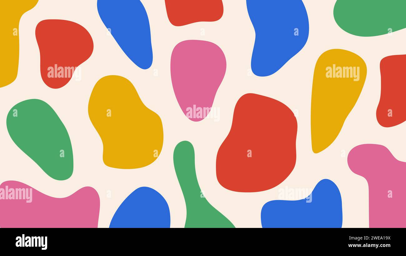 Fun abstract background with colorful hand drawn organic shapes ...