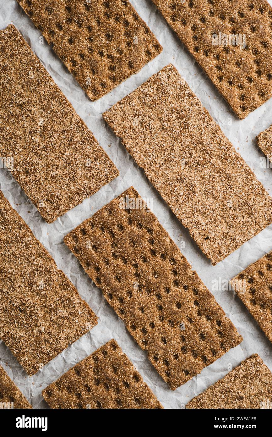 Pattern of crispy wheat, rye and corn flatbread crackers. Healthy food ...