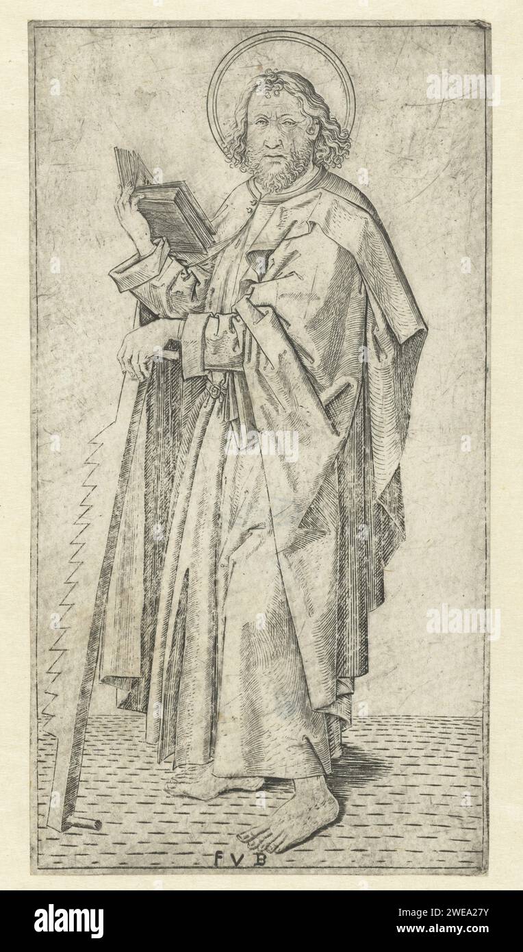 Apostel Simon, Meester FVB, 1475 - 1500 print Print of worn plate ...