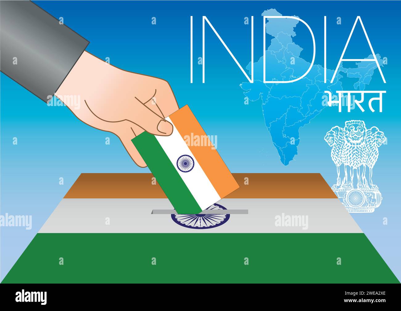 India voting ballot box, flag and national symbols, vector illustration ...