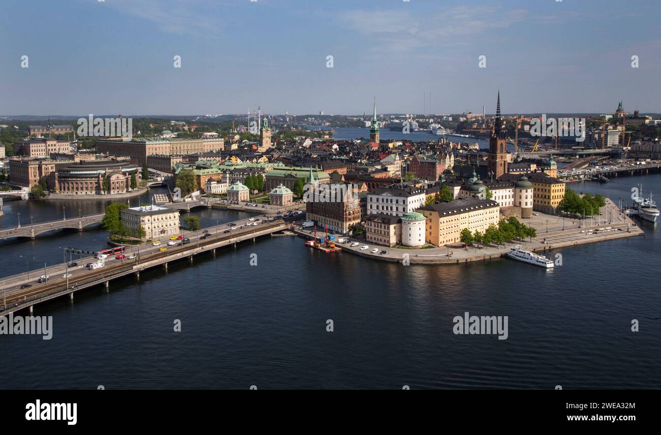 Stockholm: Panoramic view of Gambla Stan from the City Hall Tower ...