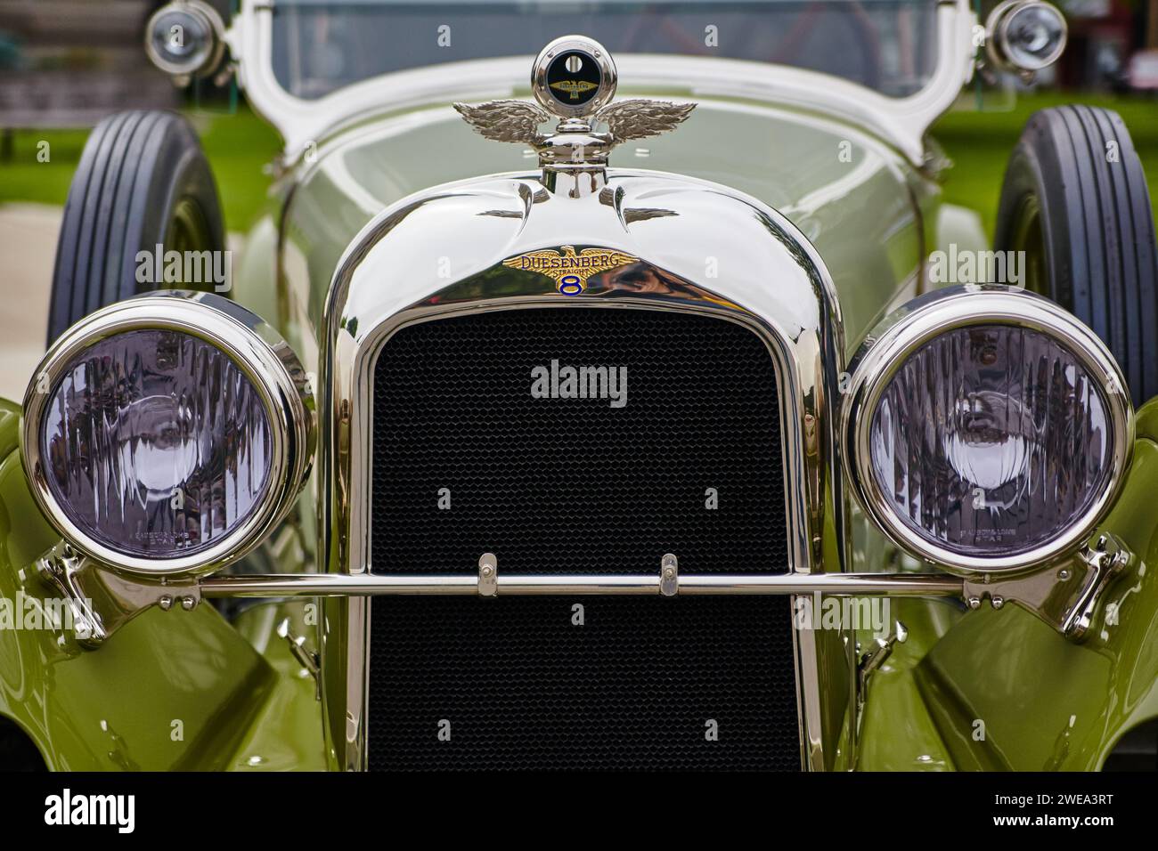 Vintage Luxury Car Close-Up with Chrome Details and Hood Ornament Stock ...