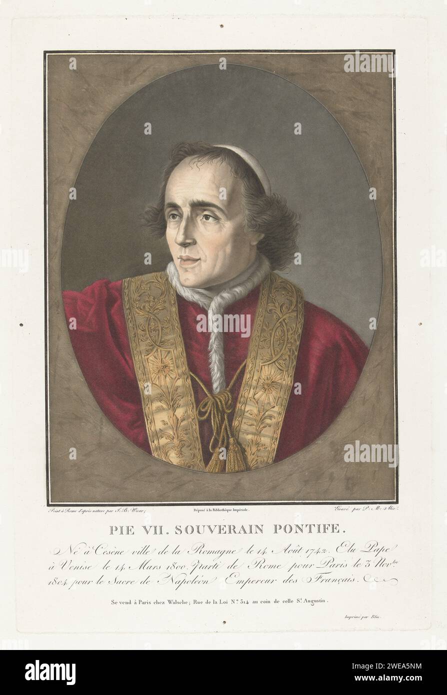 Portret van paus pius vii, Pierre Michel Alix, after Jean -Baptiste ...