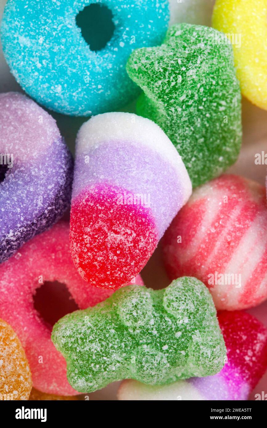 Selection of sugary jelly sweets, close up and full frame with ...