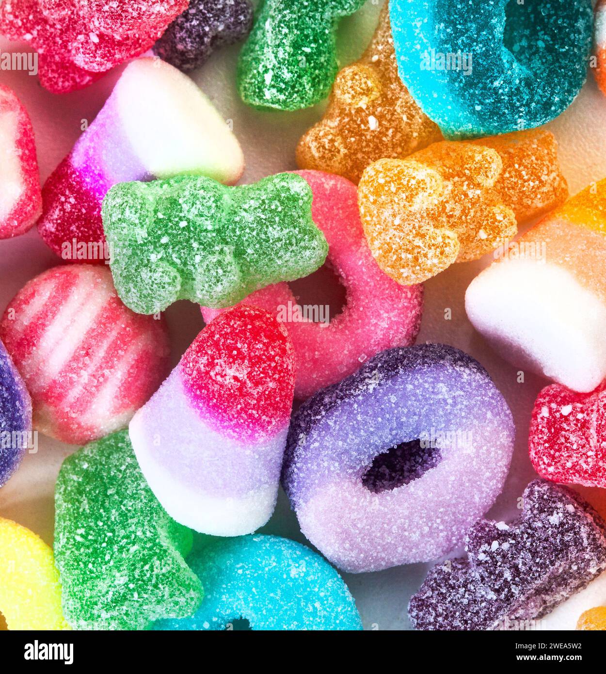 Selection of sugary jelly sweets, close up and full frame with ...