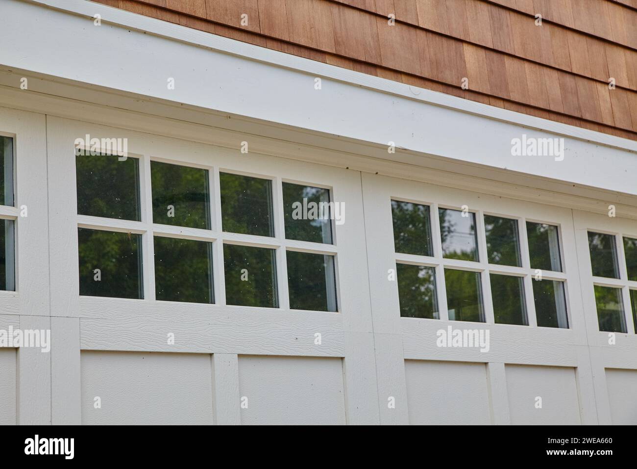 Classic White Windows and Cedar Shake Siding Detail Stock Photo - Alamy