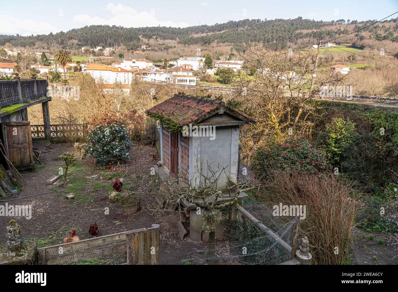 A Ponte Ulla, Spain. Rural landscape and traditional houses and ...