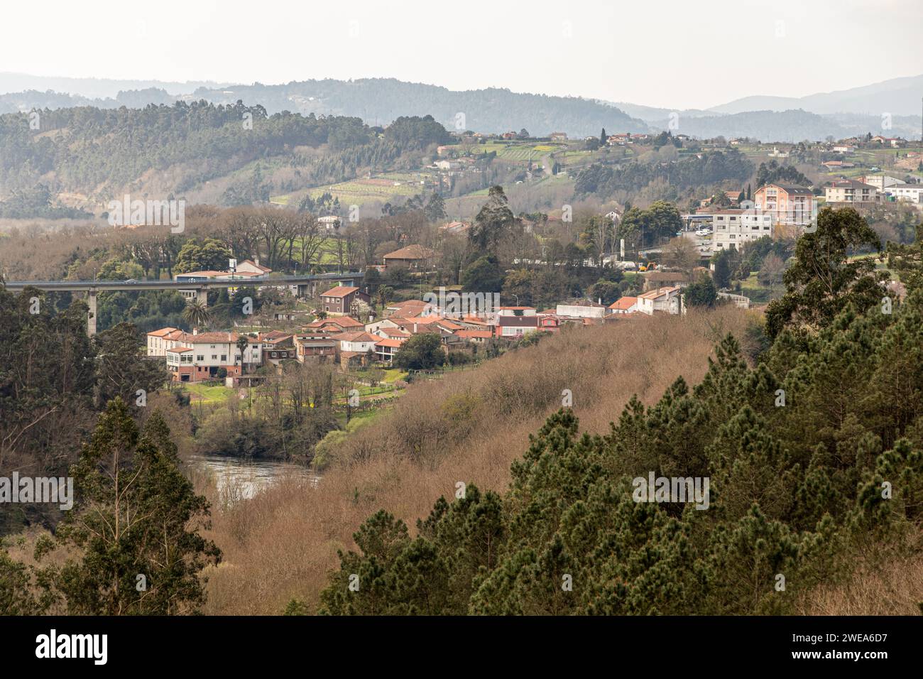 A Ponte Ulla, Spain. Rural landscape and traditional houses and ...