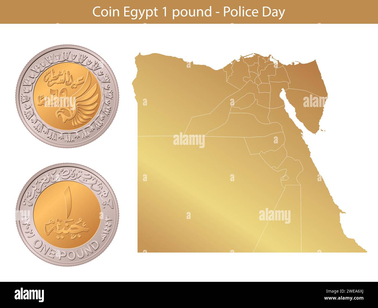 Coin Egypt 1 pound - Police Day. Reverse and obverse of Egyptian one ...