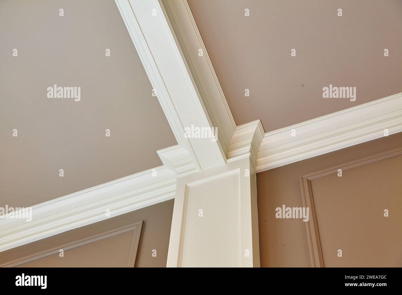 Elegant Crown Molding in Classic Home Design, Diagonal Upward View ...