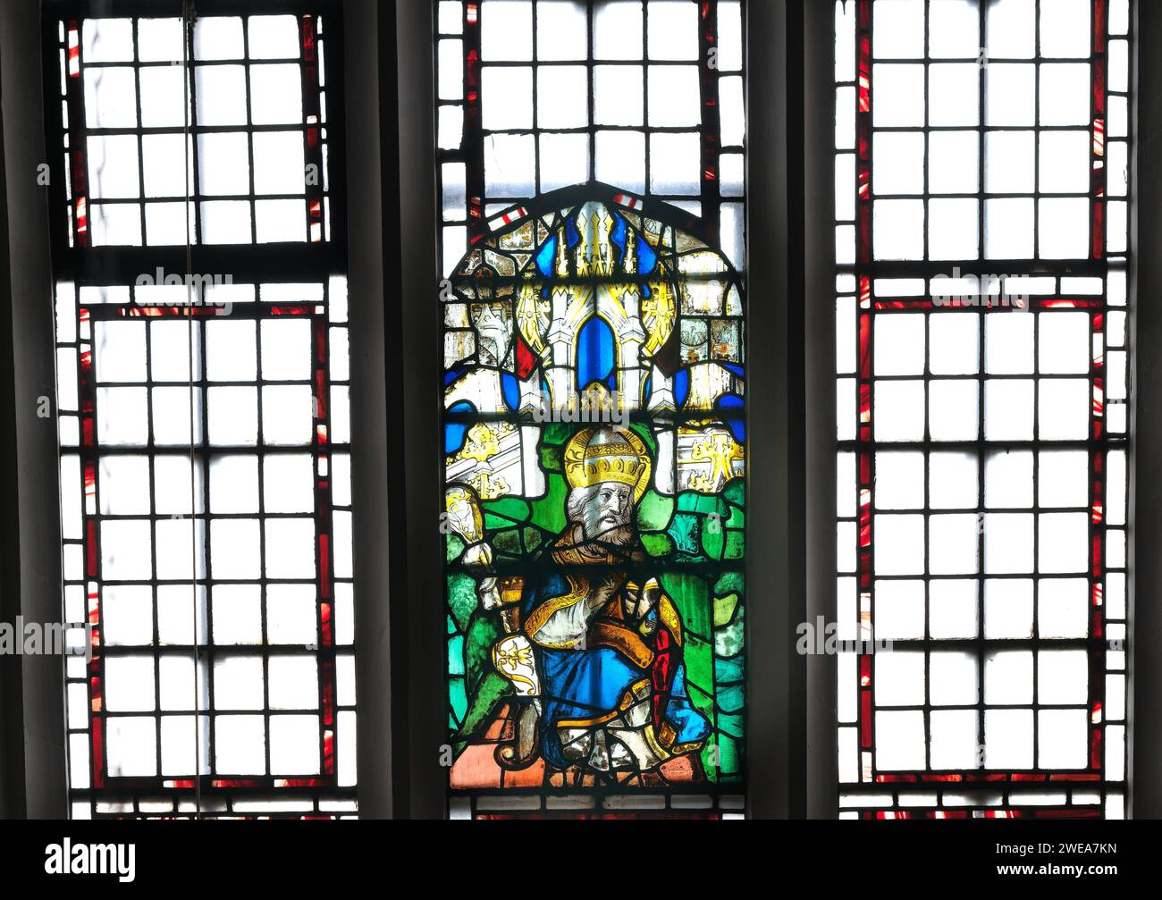 Tudor stained glass window, of Pope Gregory, in the chapel of Christ ...