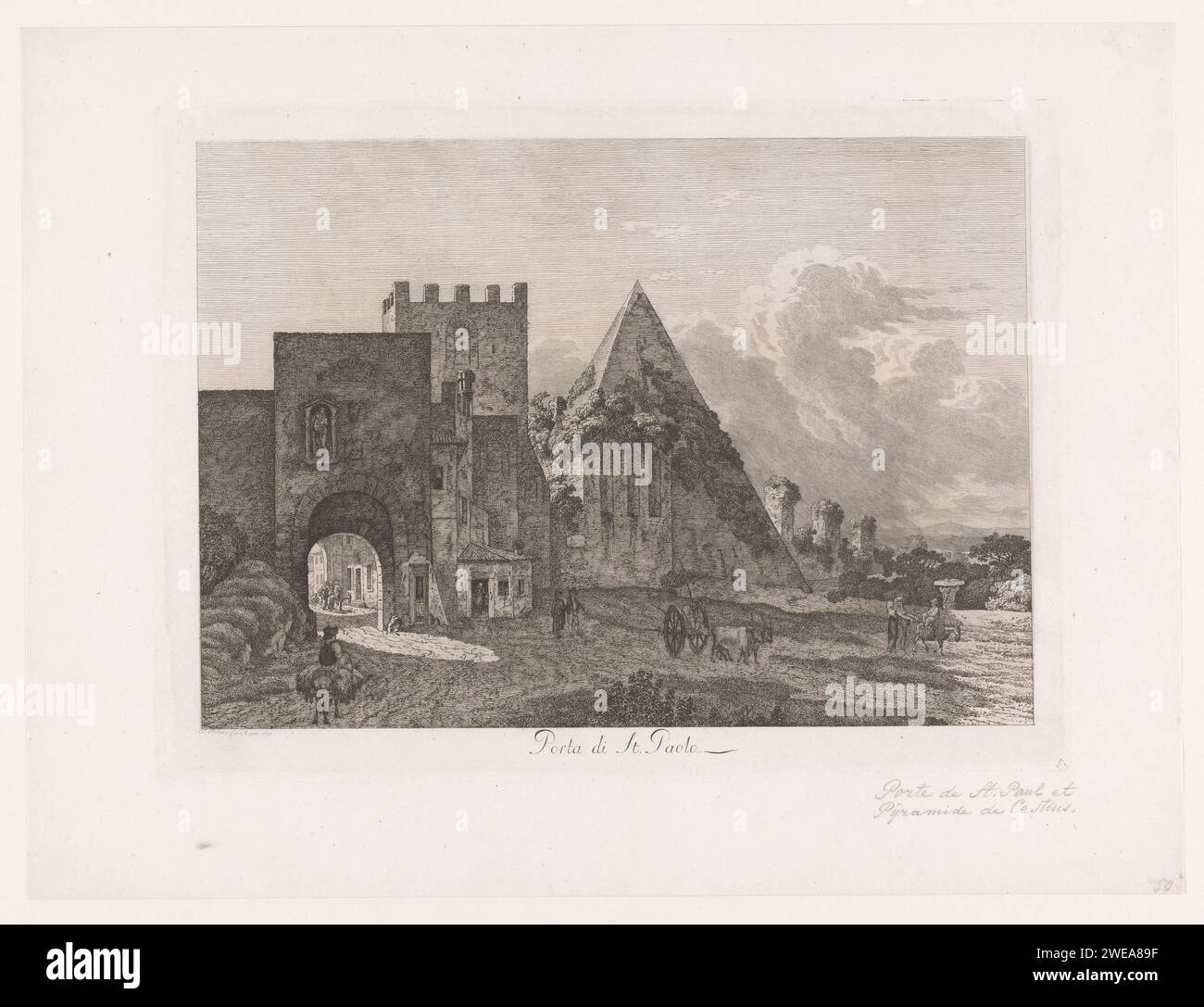Poort van St. Paul and Pyramid of Cestius, Jacob Wilhelm Mechau, 1795 ...