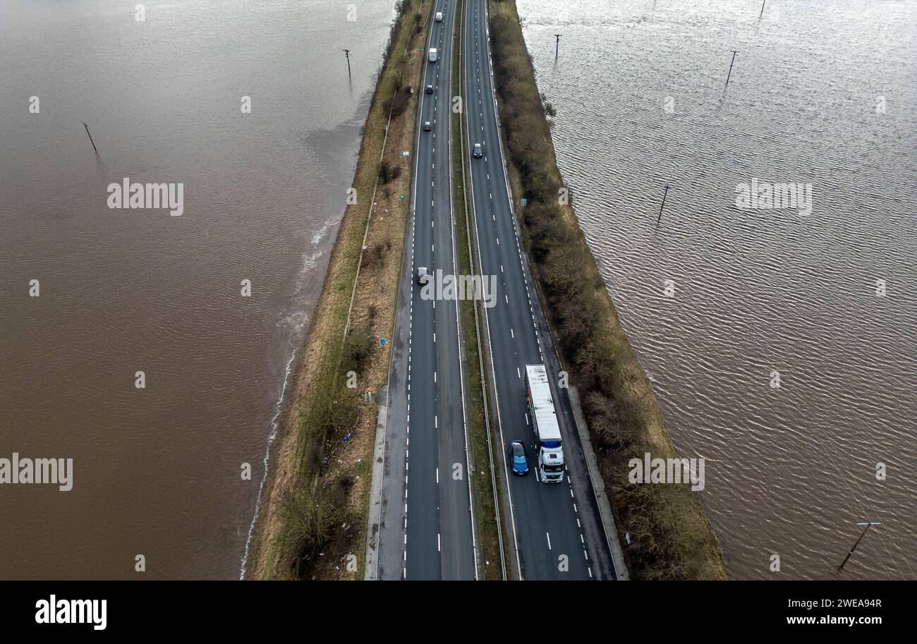 Floodwater surrounds a section of the A64 near Tadcaster. Storm Jocelyn ...