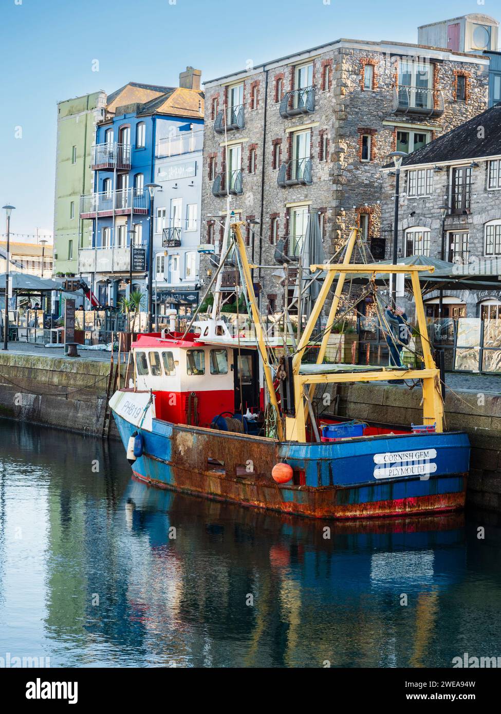 Scallop fishing vessel PH819 Cornish Gem tied up on the Barbican ...