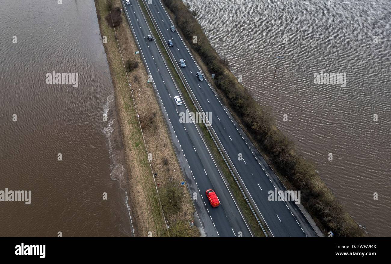 Floodwater surrounds a section of the A64 near Tadcaster. Storm Jocelyn ...
