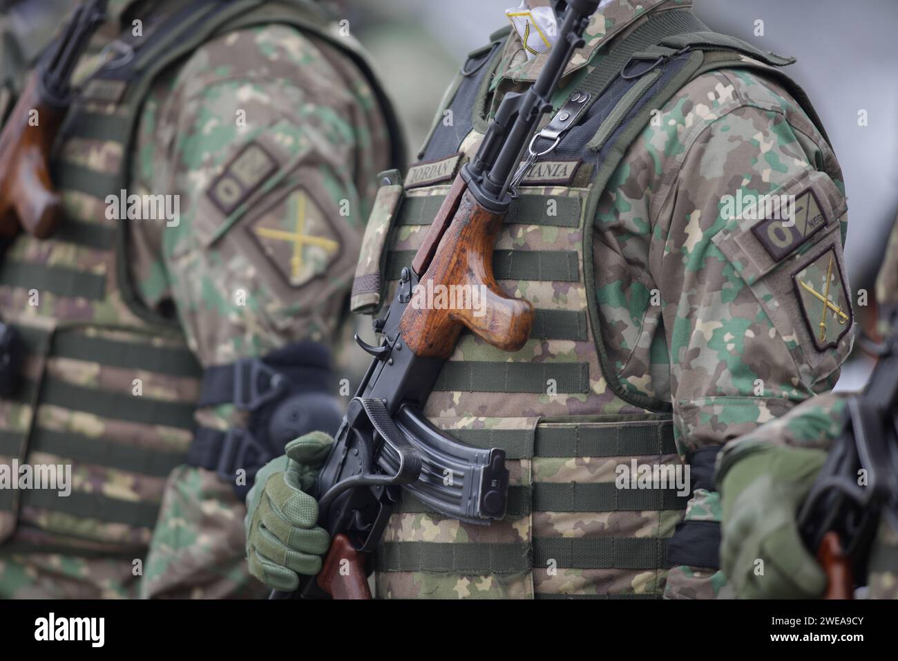 Bucharest, Romania - January 24, 2024: Details with a Romanian army ...