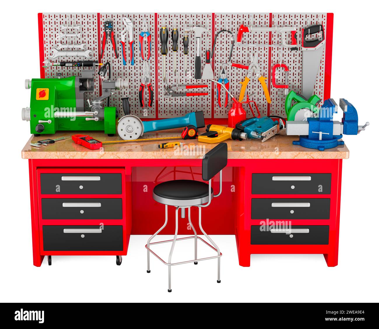 Maintenance Work Table full of construction tools and equipment, 3D ...