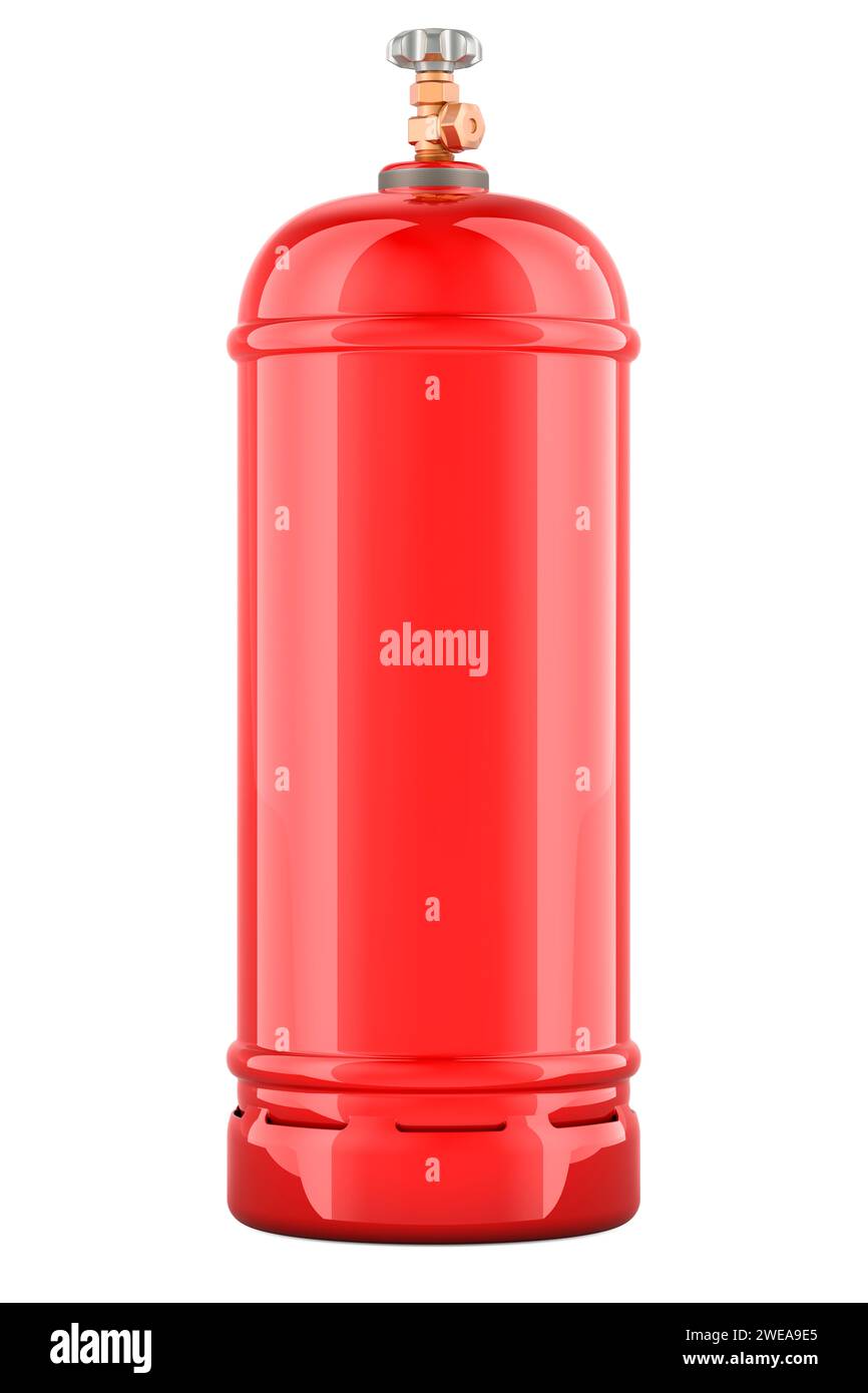 Red cylinder with flammable compressed gas, propane or butane gas. 3D ...