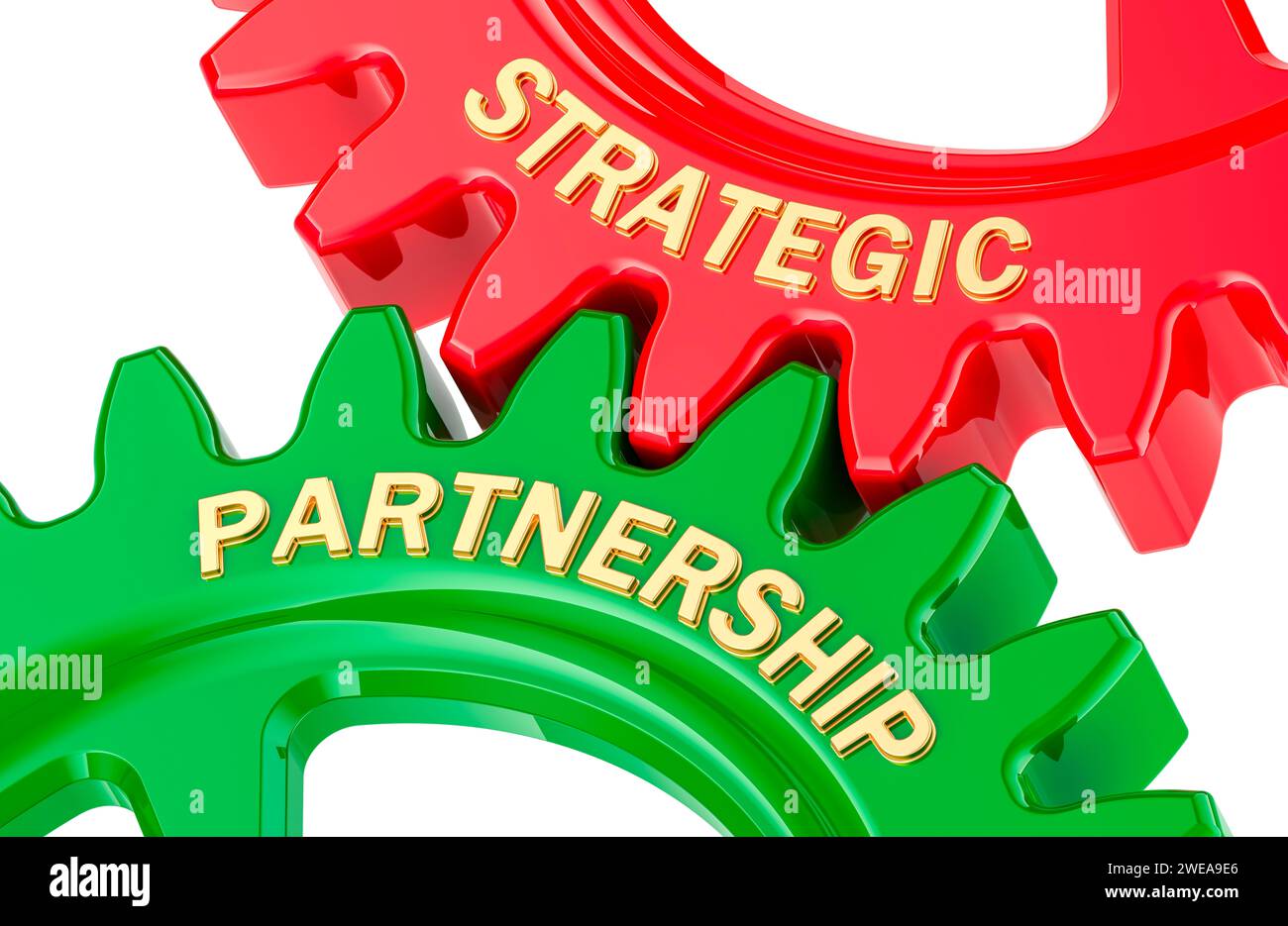 Strategic Partnership, concept with colored gearwheels. 3D rendering ...